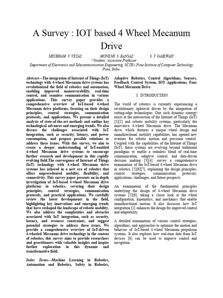 A Survey of IOT Based 4 Wheel Mecanum Drive | PDF | Internet Of Things ...