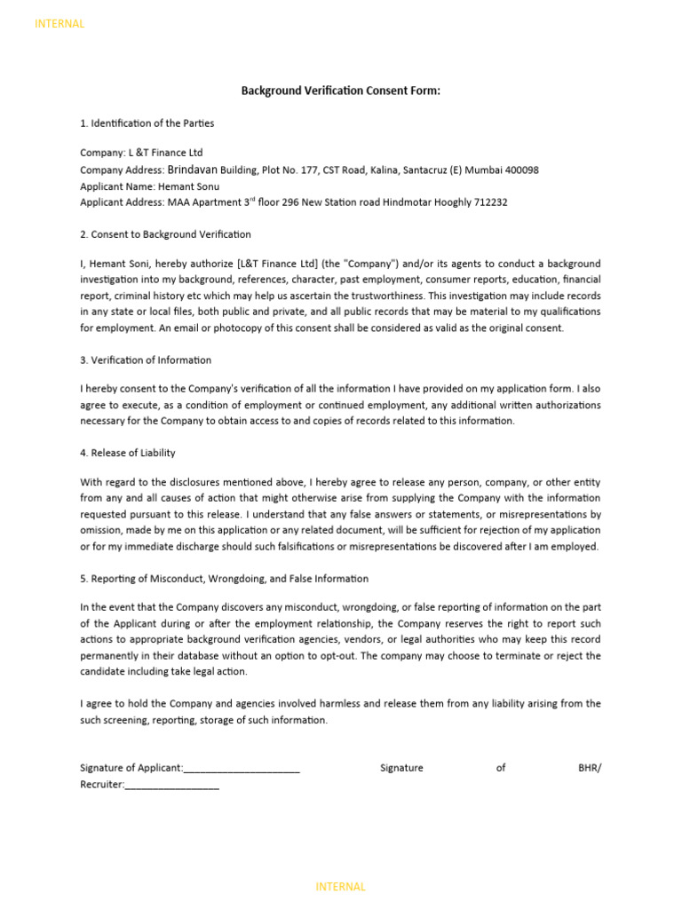 Background Verification Consent Form V1 | PDF | Criminal Record ...