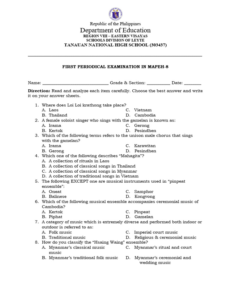 First Periodical Examination in Mapeh | PDF | Obesity | Physical Fitness