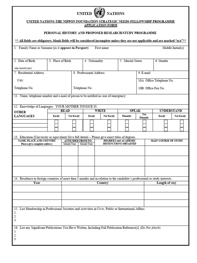 Un Nippon Strategic Fellowship Application Forms 1 2 | PDF | Travel Visa