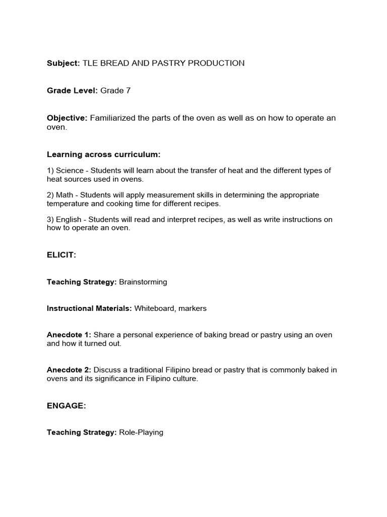 Lesson - Plan Tle | PDF | Baking | Oven