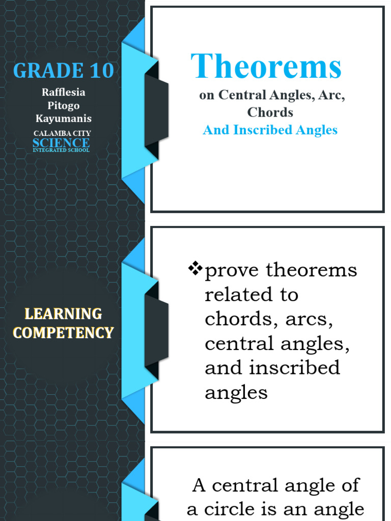 Central Angle Theorems Explained | PDF | Circle | Angle