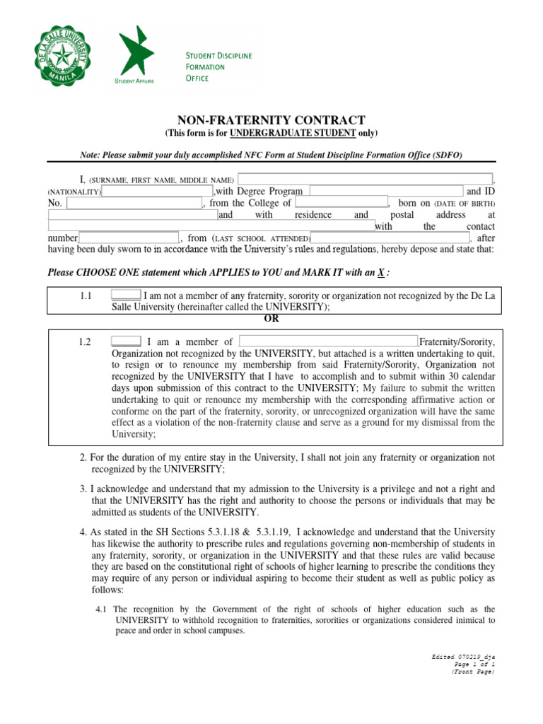 Sdfo Ug NFC Form | PDF | Fraternities And Sororities | Government