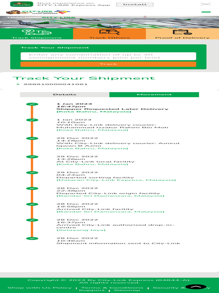 Tracking Result City-Link Express Malaysia | PDF