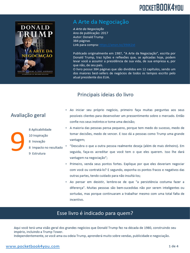 A Arte da Negociação de Donald Trump | PDF | Donald Trump | Governo ...