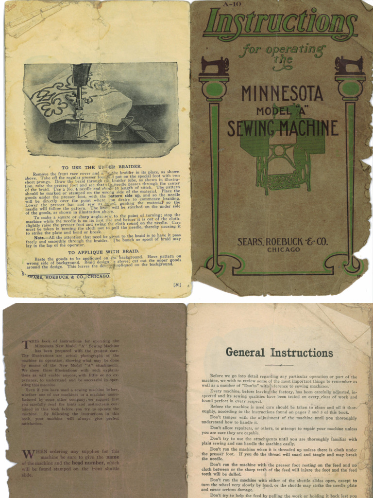 Minnesota Model A Sewing Machine Instruction Manual | PDF