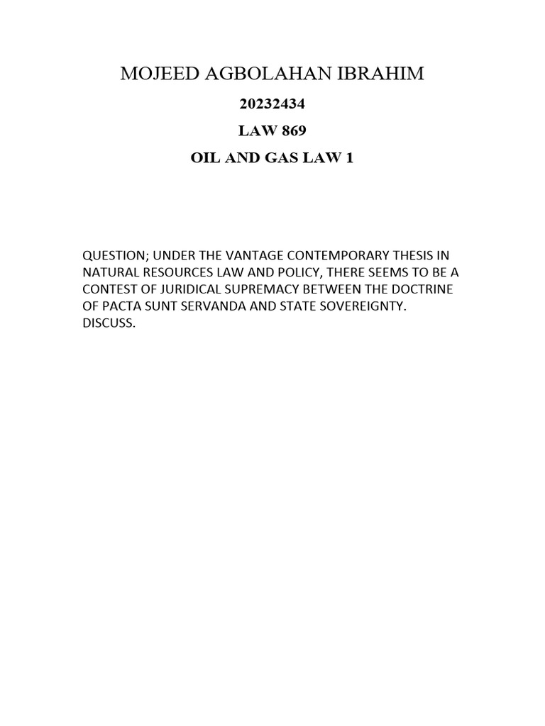 Oil and Gas Assignment | PDF | Sovereignty | Treaty