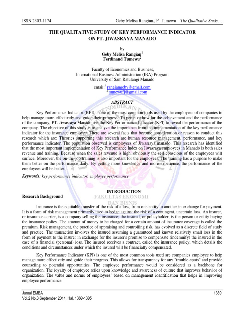 The Qualitative Study of Key Performance Indicator On Pt. Jiwasraya ...