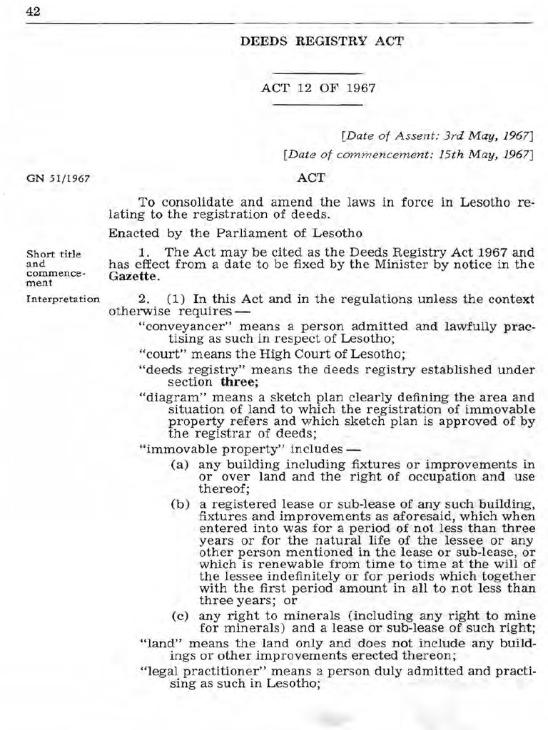 Deeds Registry Act Overview | PDF | Deed | Notary Public