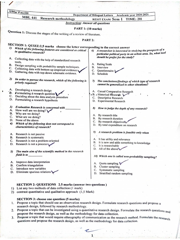 MCQ research methodology corrigé | PDF