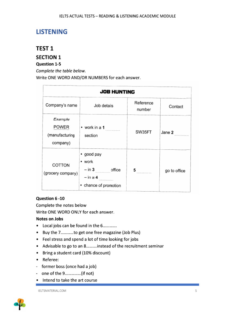 Listening Test | PDF