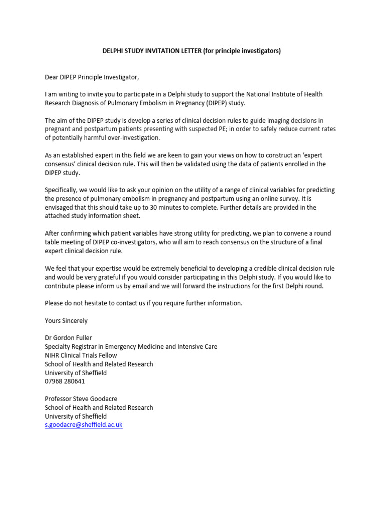 DELPHI Invitation Letters | PDF | Pregnancy | Expert