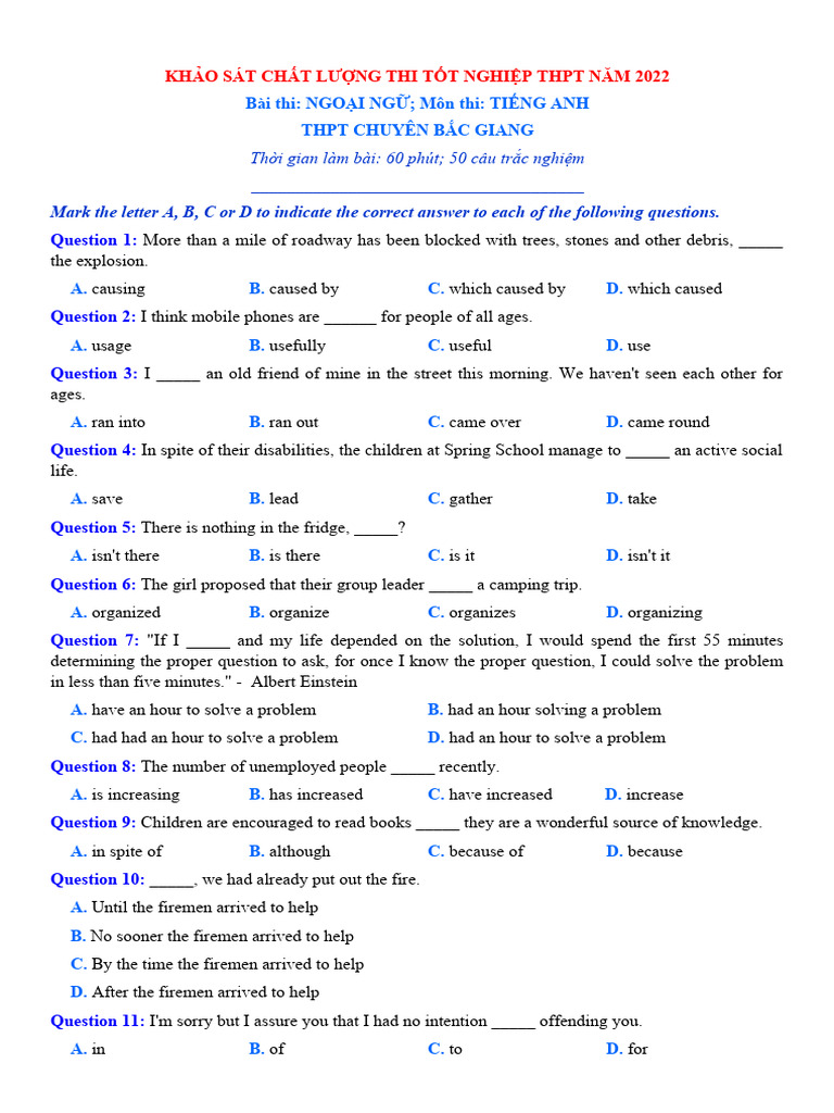 THPT Bắc Giang English Exam 2022 | PDF | Cello | String Instruments