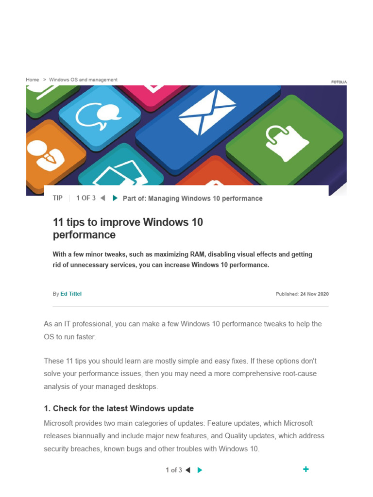11 Tips To Improve Windows 10 Performance - TechTarget | PDF | Windows 10 | Microsoft Windows