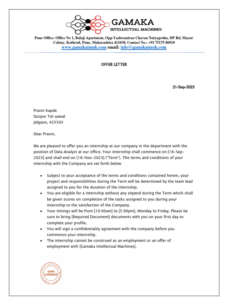 Pravin Offer Letter | PDF