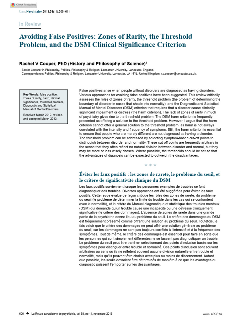 Avoiding False Positives | PDF | Diagnostic And Statistical Manual Of ...