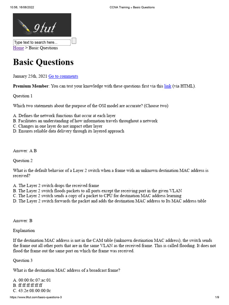 CCNA Training Basic Questions | PDF | Network Switch | Computer Network
