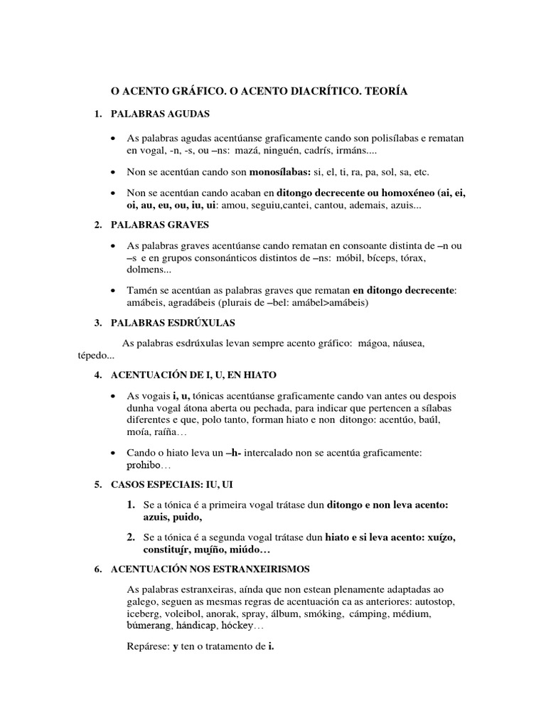 O Acento Gráfico. O Acento Diacrítico. Teoría | PDF