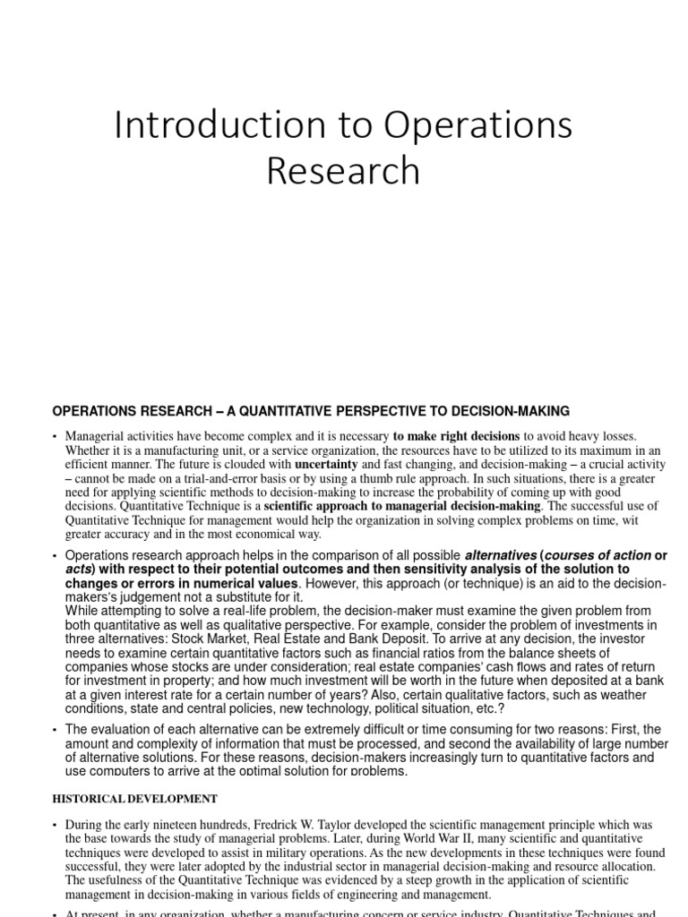 Introduction To OR | PDF | Mathematical Optimization | Operations Research