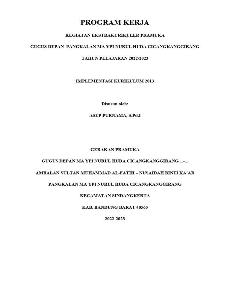 Program Kerja Pramuka Ma Ypi Nurul Huda | PDF