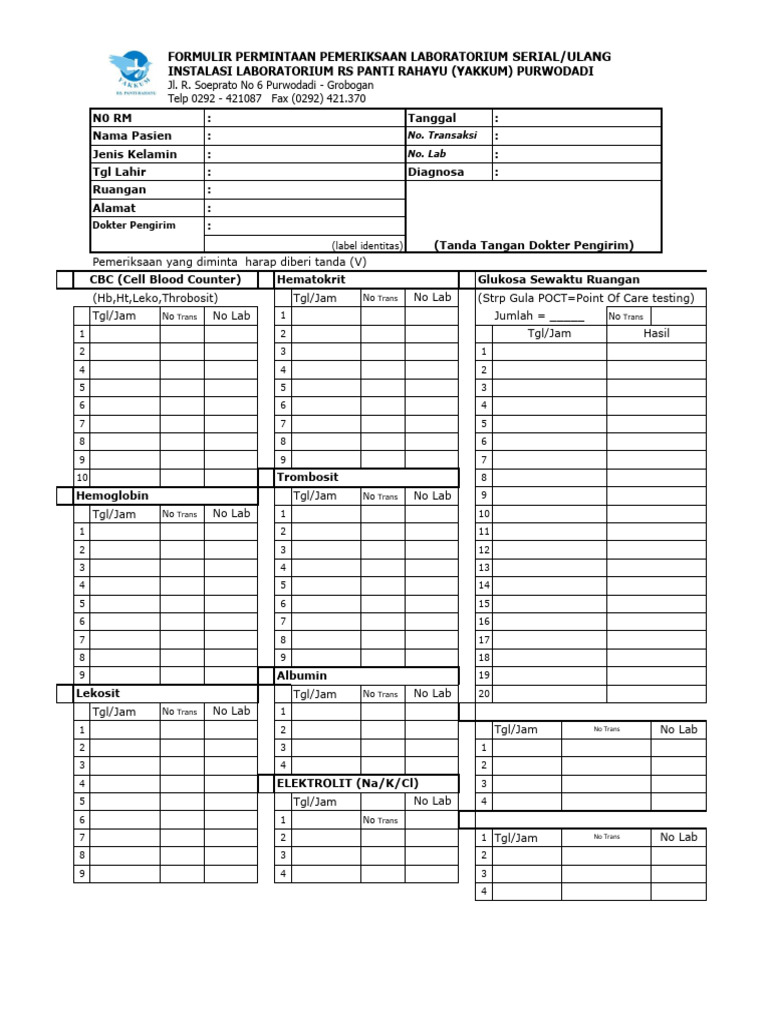 Formulir Perimtaan Pemeriksaan Laboratorium Serial | PDF
