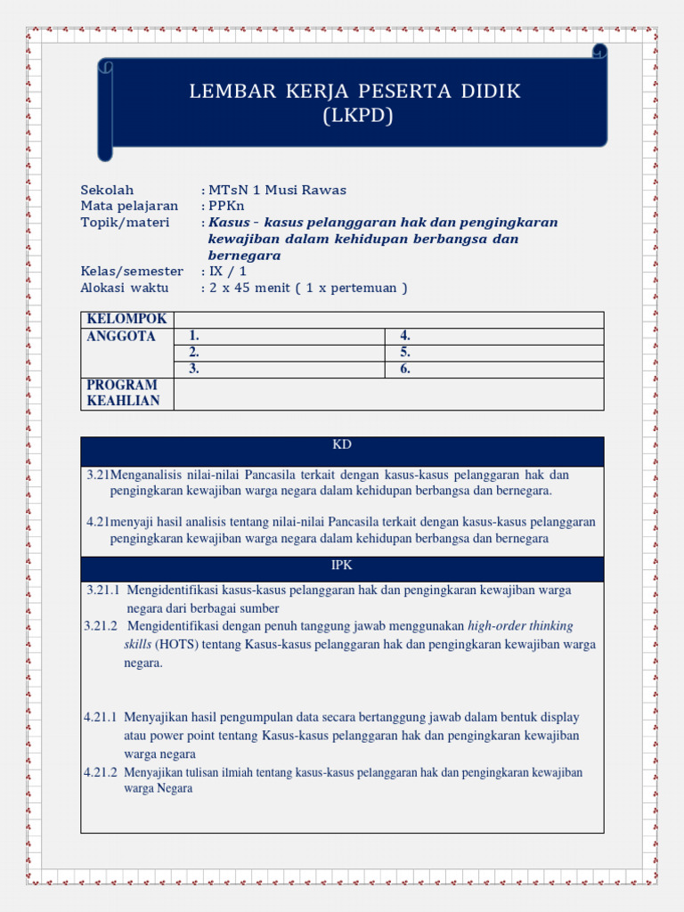 LKPD PPKN Kelas 9 PPKN | PDF | Karier & Perkembangan