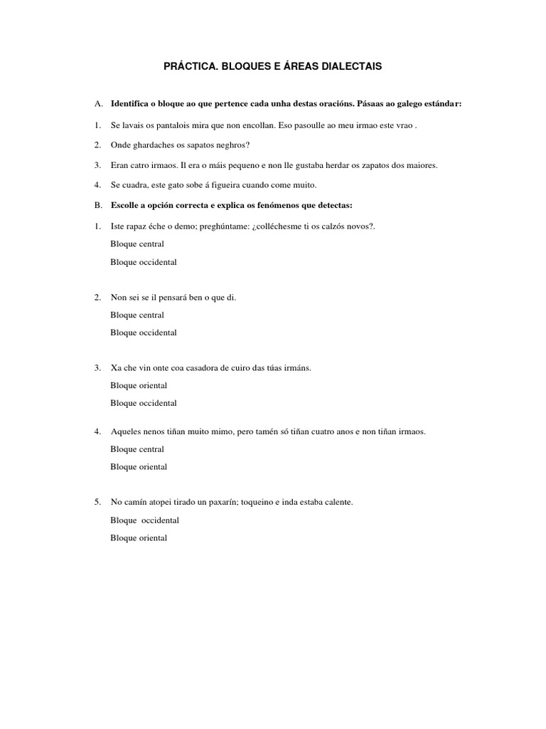 Práctica. Bloques e Áreas Dialectais | PDF