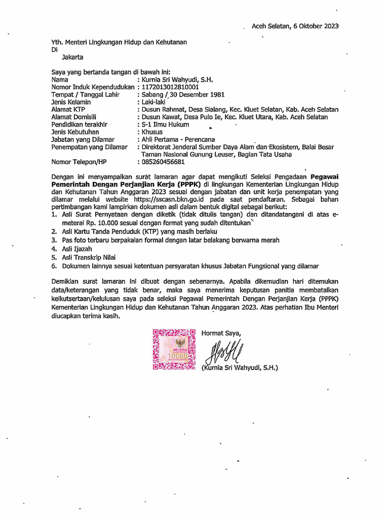 Surat Lamaran Wahyu 2023 | PDF