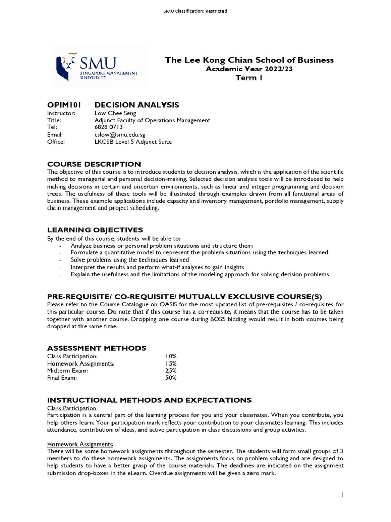 Opim101 - Low Chee Seng | PDF | Linear Programming | Academic Dishonesty