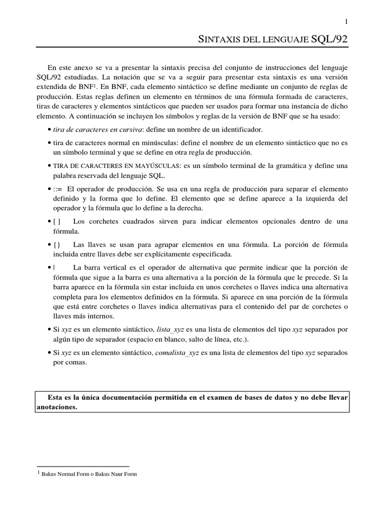 SQL 92 | PDF | Lenguaje de programación | Ingeniería de software