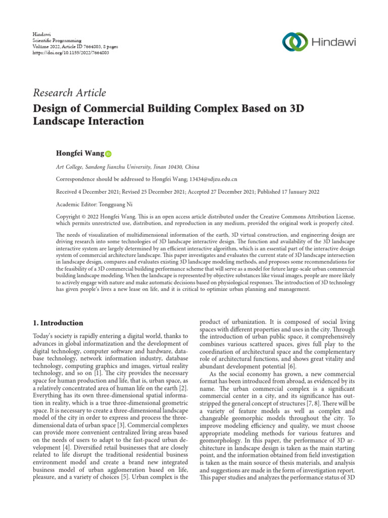 Research Article: Design of Commercial Building Complex Based On 3D Landscape Interaction | PDF ...