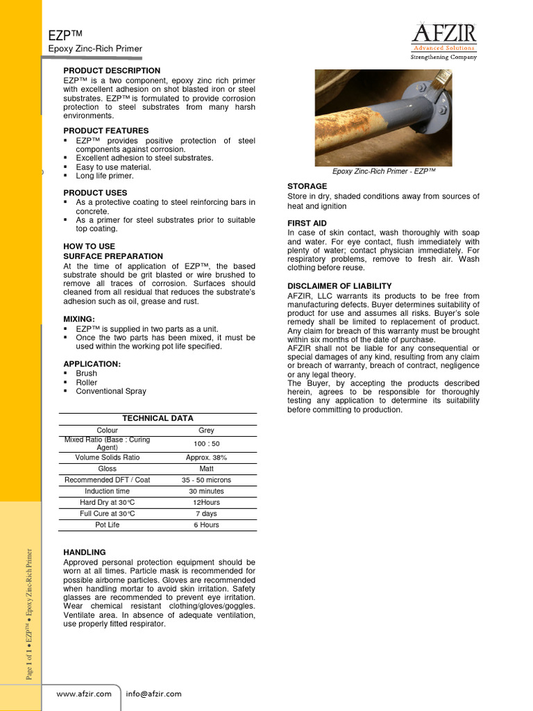 Epoxy Zinc Rich Primer EZP™ Afzir Strengthening Solutions | PDF | Epoxy ...
