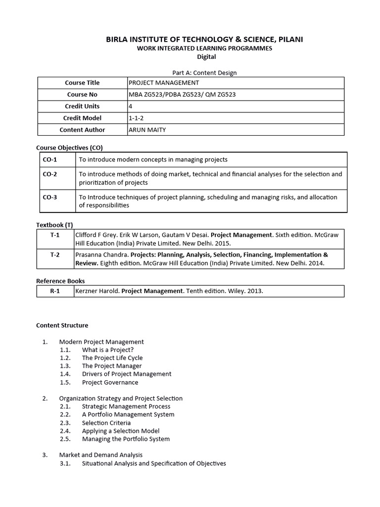 Mba ZG523 Course Handout - PM | PDF | Risk Management | Cost Of Capital