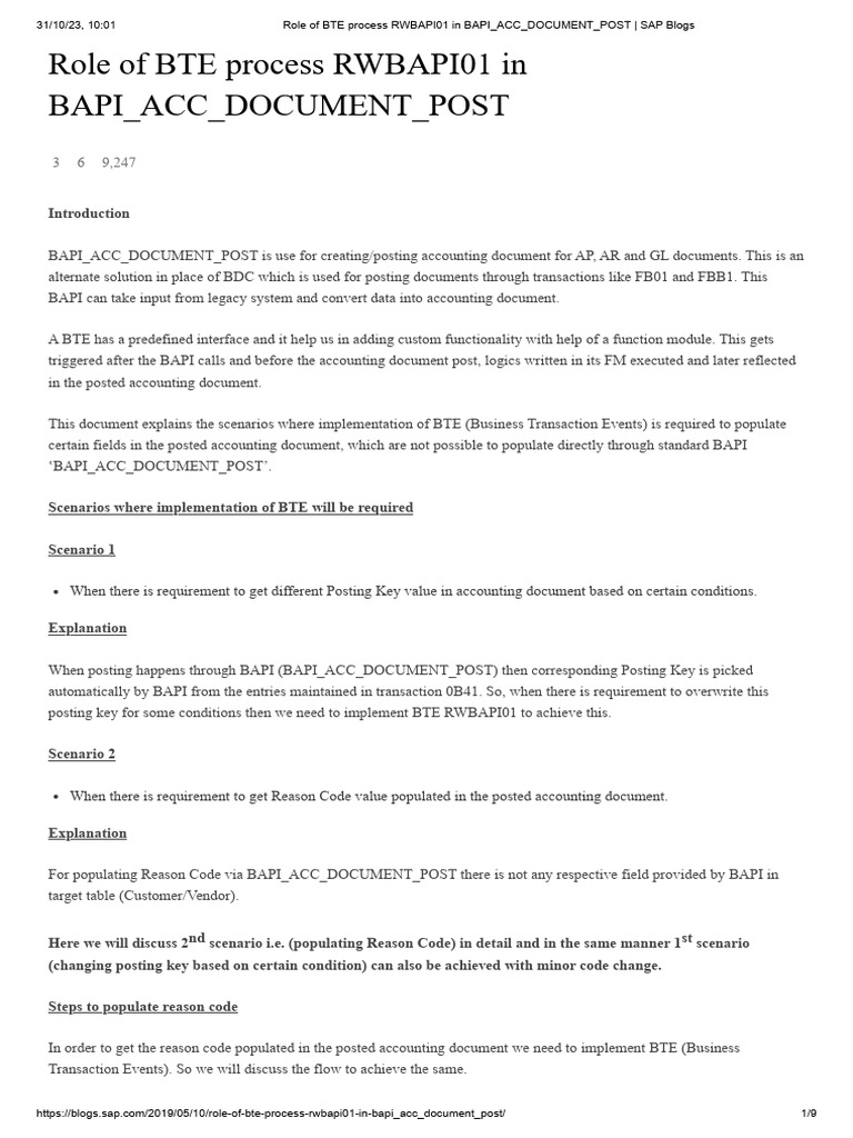 Role of BTE Process RWBAPI01 in BAPI - ACC - DOCUMENT - POST | PDF | Parameter (Computer ...