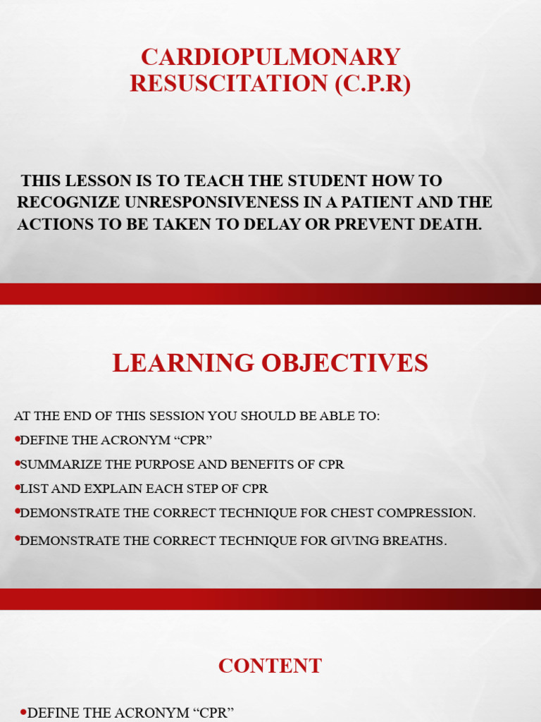 CPR Powerpoint | PDF | Cardiopulmonary Resuscitation | Medicine