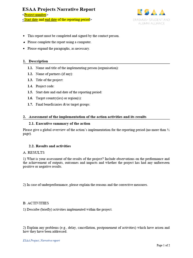 Esaa Projects Narrative Report Template | PDF | Communication | Human ...