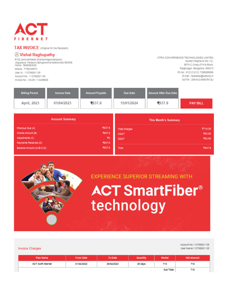Act Invoice - April 23 | PDF | Invoice | Taxes