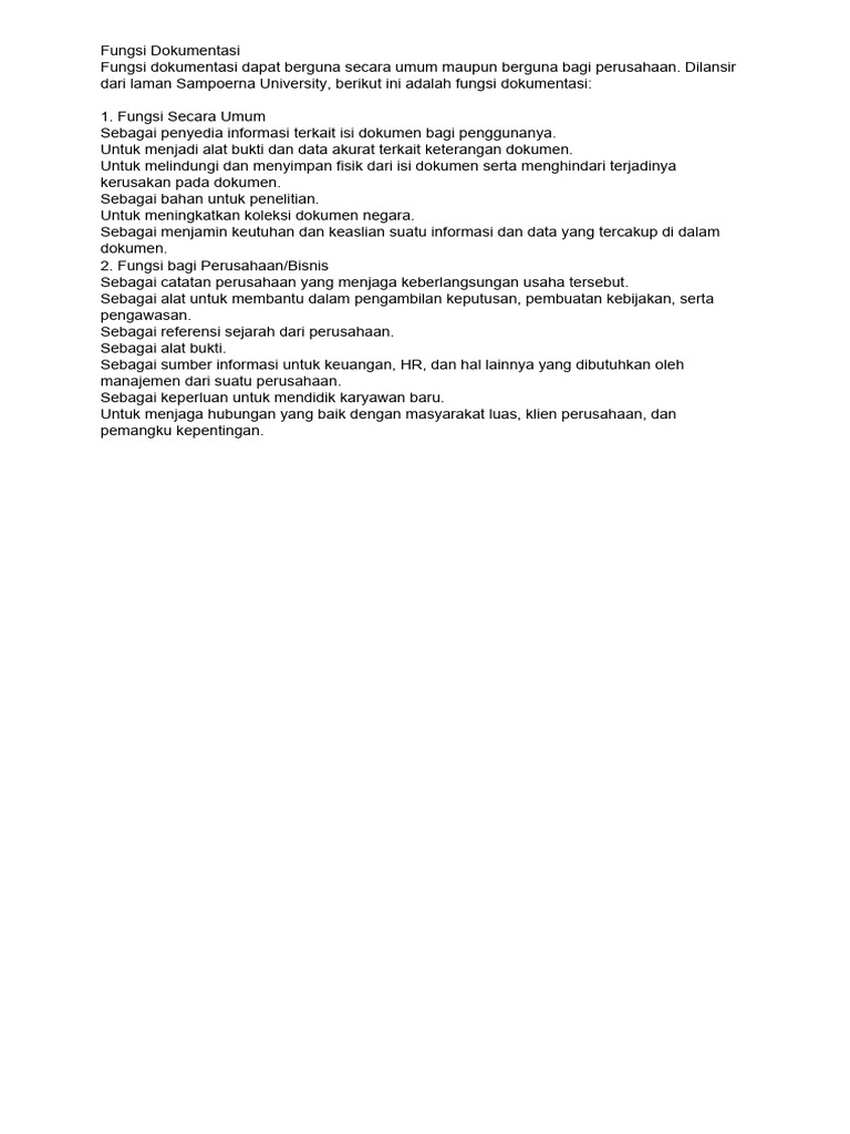 Fungsi Dokumentasi | PDF