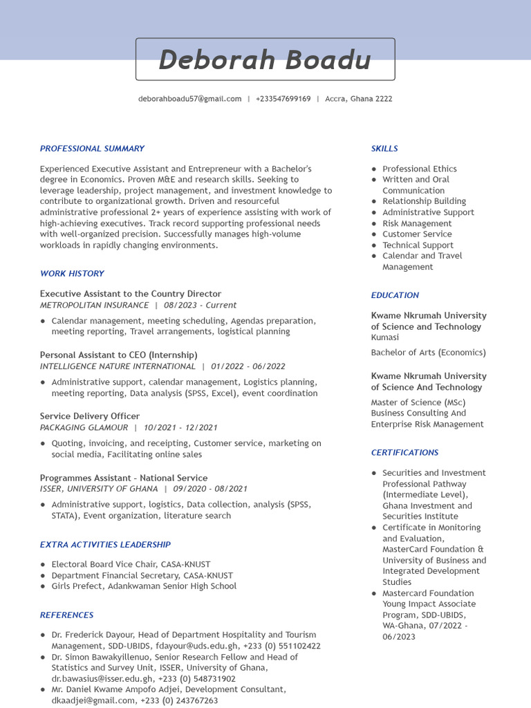 Deborah Boadu Resume | PDF | Ghana | Economies