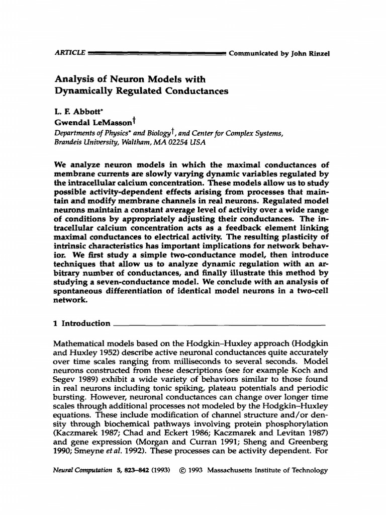 Abbott-Analysis of Neuron Models With Dynamically Regulated Conductances-1993-Neural Computation ...