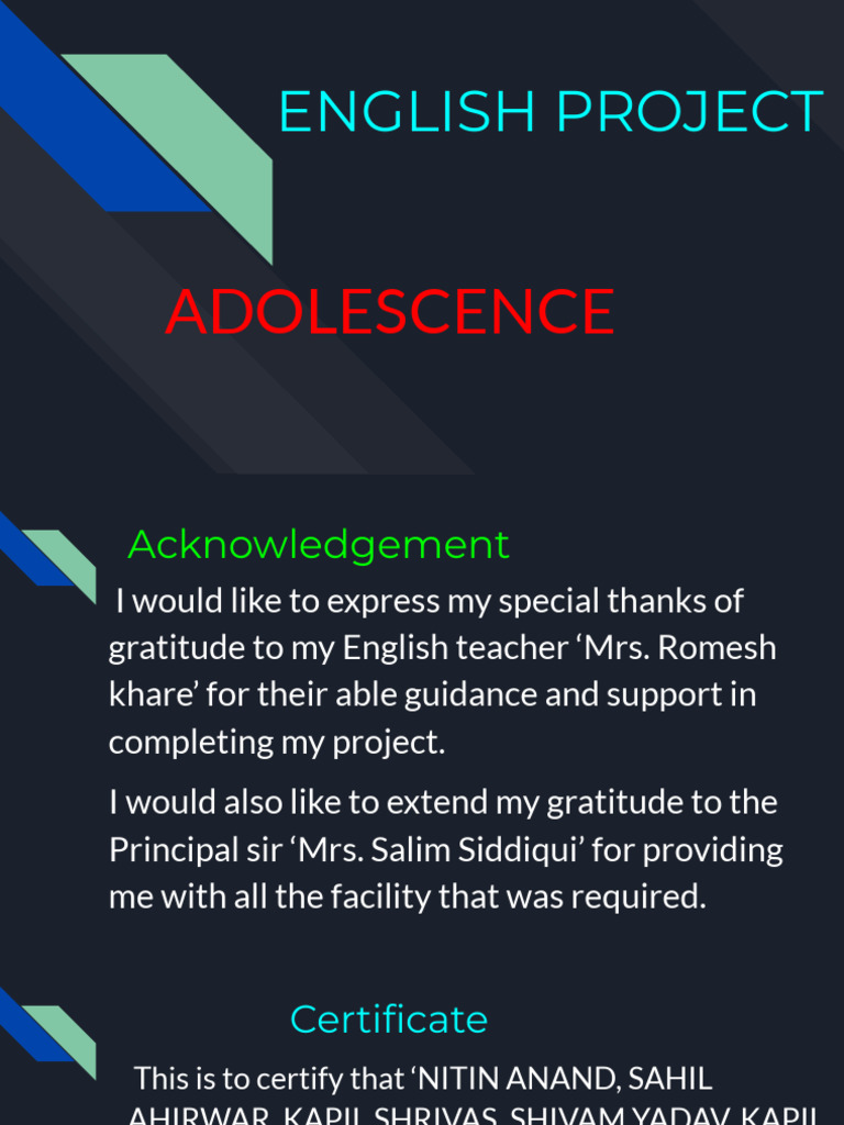 Adolescence English Project | PDF | Adolescence | Puberty