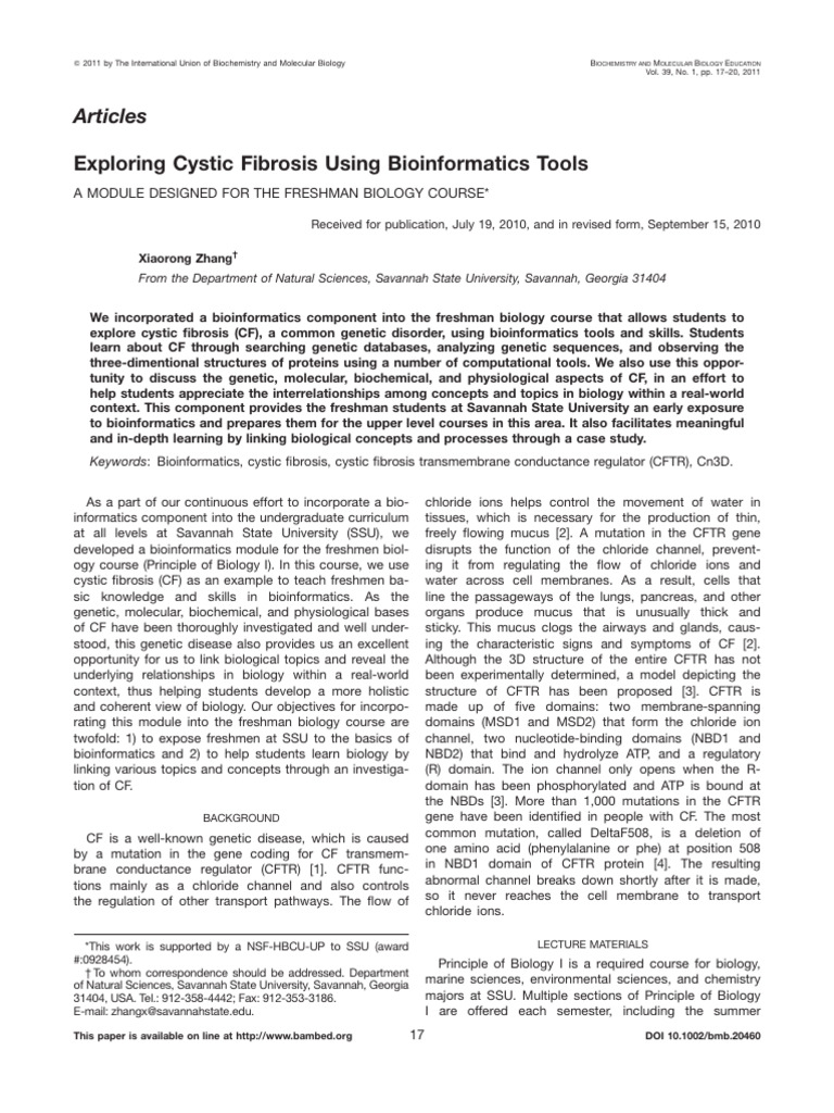 Biochem Molecular Bio Educ - 2011 - Zhang - Exploring Cystic Fibrosis ...