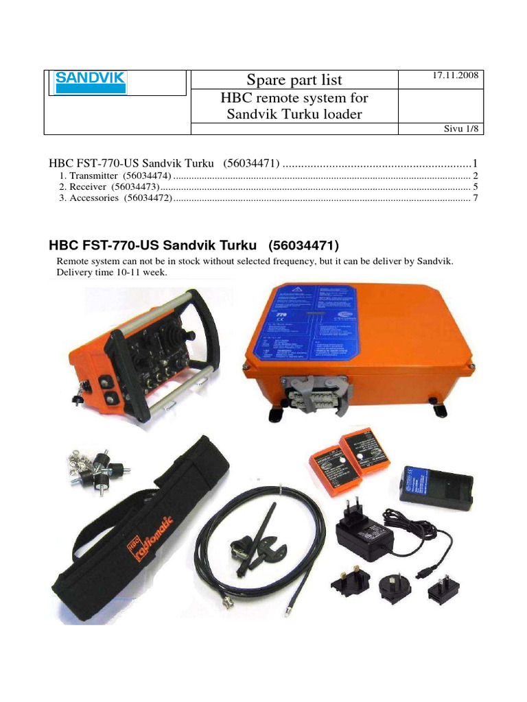 Spare Parts HBC 770 US Sandvik Turku | Download Free PDF | Equipment ...
