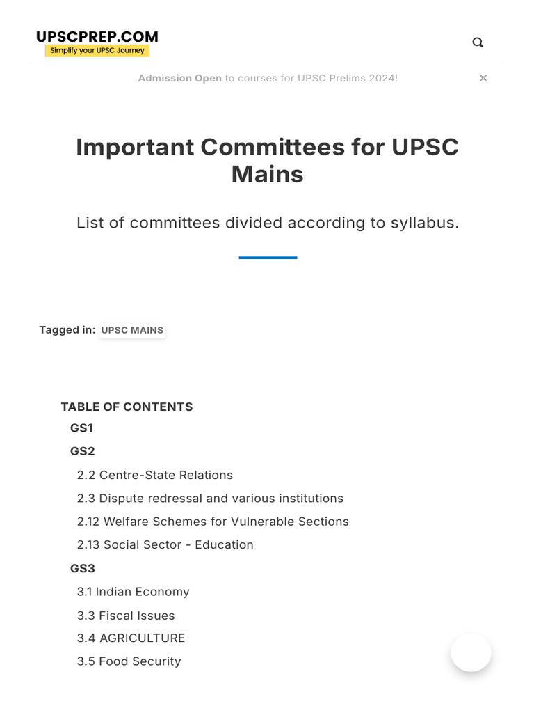 List of Important Committees For UPSC Mains | PDF | Reserve Bank Of India | Government