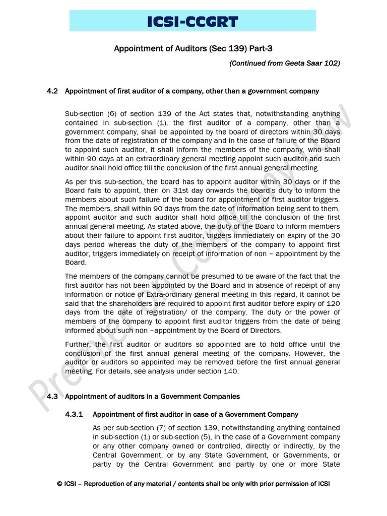 Auditor Appointment Guidelines (Sec 139) | PDF | Audit | Audit Committee