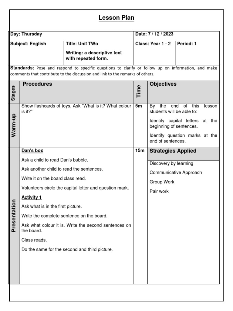 Writing | PDF | Lesson Plan | Question