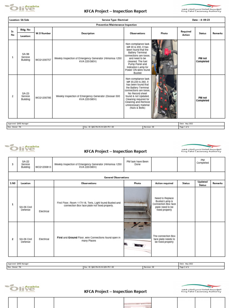 Electrical Inspection Report SA Side 4th September 2023 | PDF ...