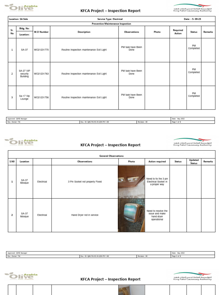 Electrical Inspection Report SA Side 5th September 2023 | PDF ...