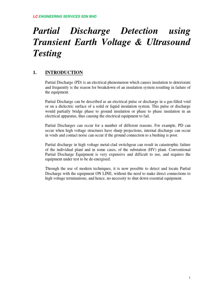 LC Engineering - Partial Discharge Detection Using Transient Earth Voltage and Ultrasound ...