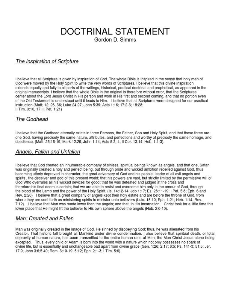 Simms Doctrine Statement | PDF | Sanctification | Baptism